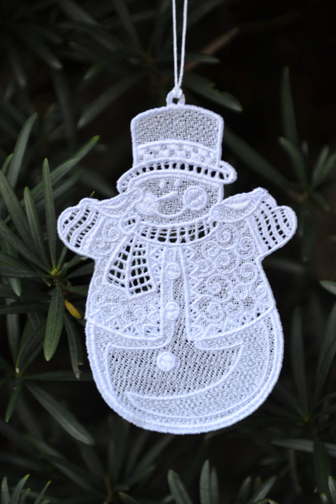 Snowman Lace Ornament, Christmas Ornament, Lace Ornament, White ...