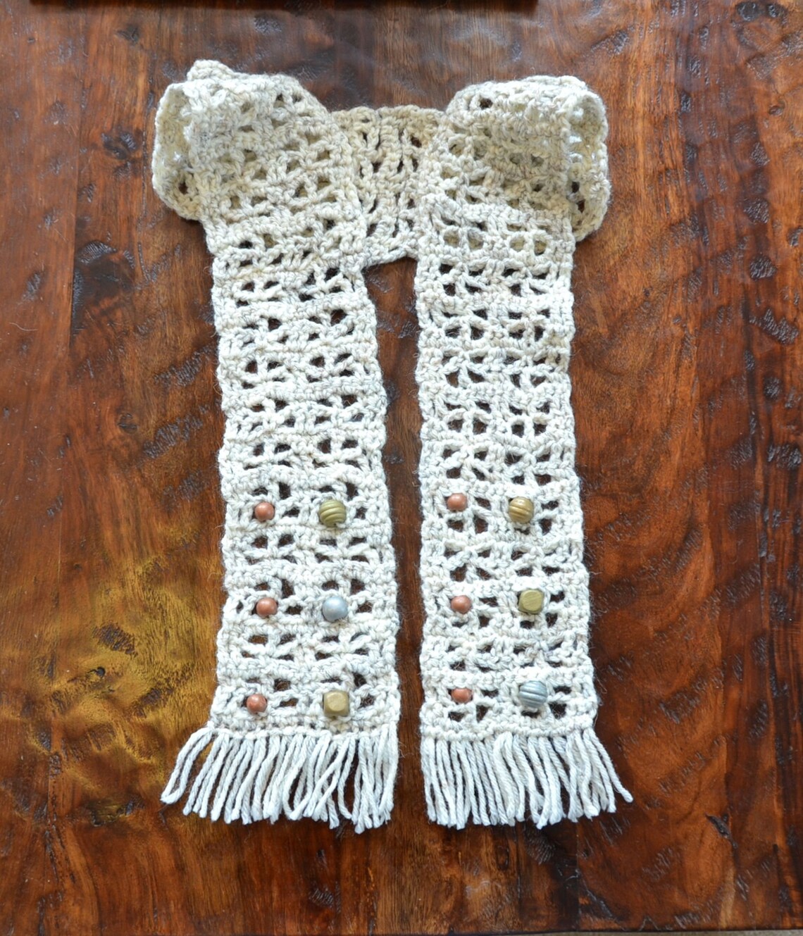 Beaded Crocheted Scarf, Beaded Scarf, Crocheted Scarf, Cream Scarf ...
