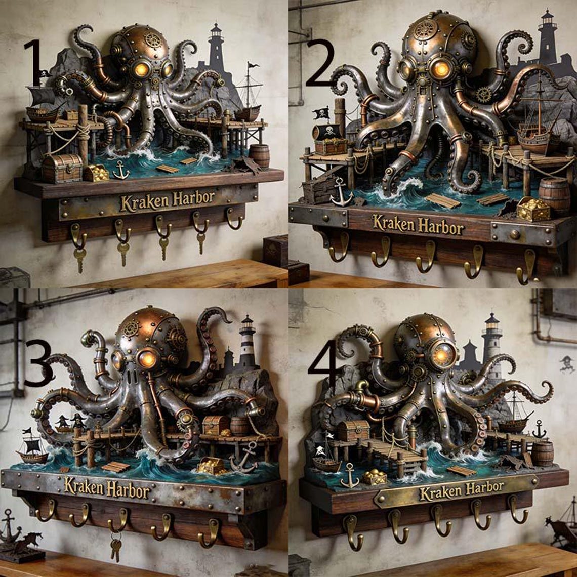 Personalized Steampunk Kraken Key Holder for Wall, Custom Nautical ...