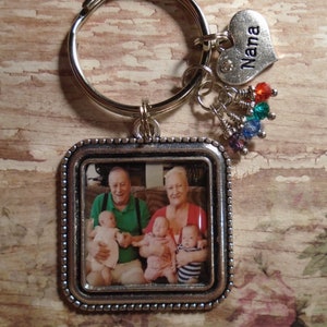 Square Photo Key Chain With Charms for Family Friends Daughter Mother ...