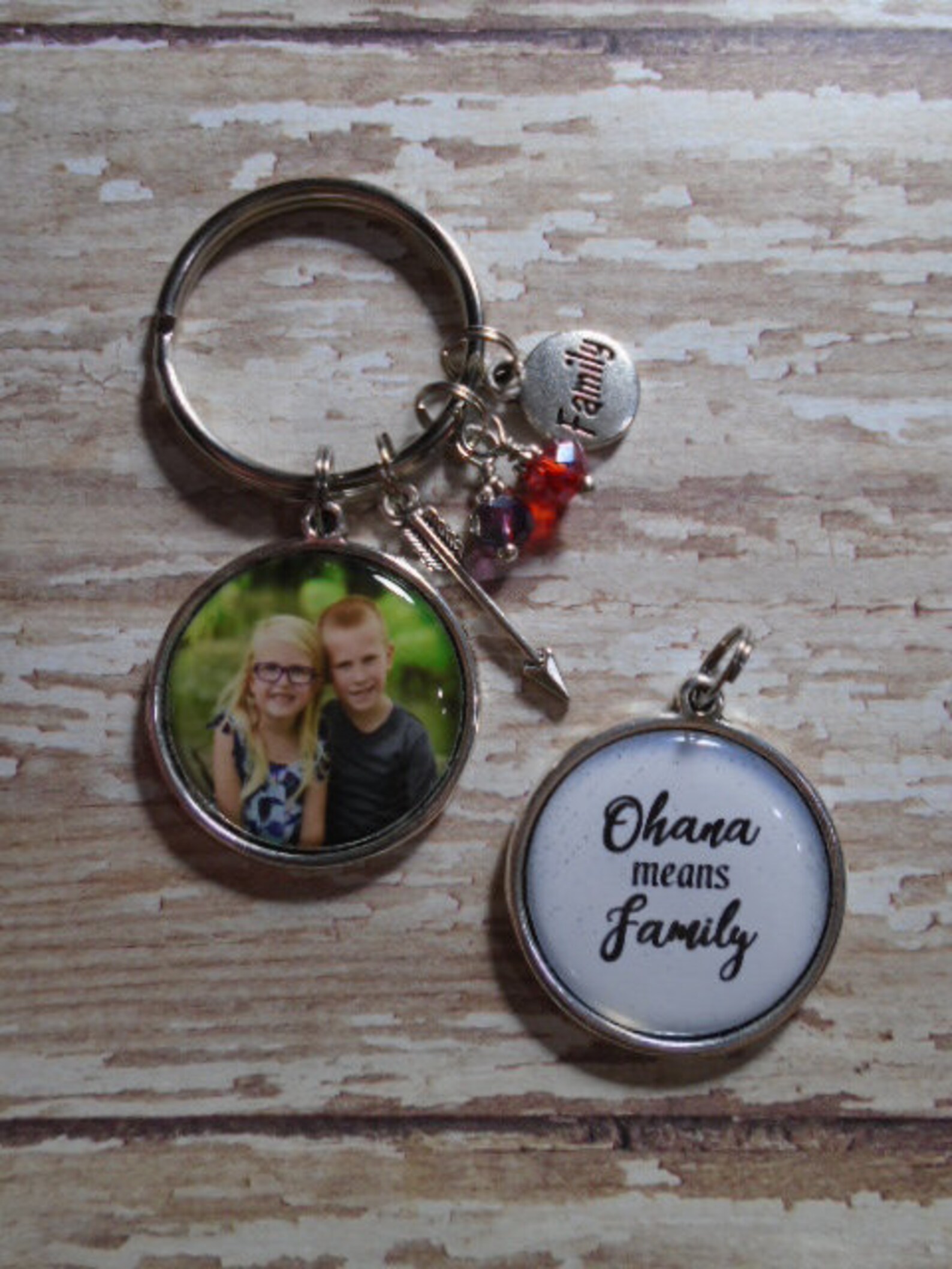 Personalized Family Photo Double-sided Key Chain With Charms - Etsy