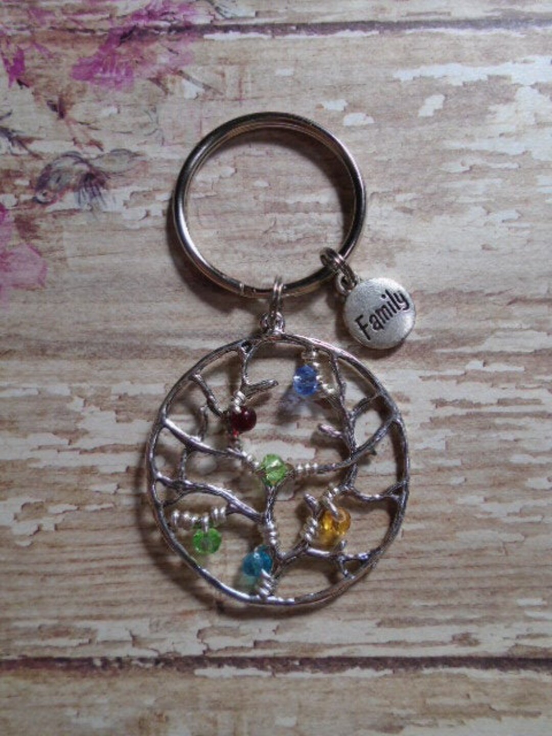Family Tree Birthstone Key Chain With Family Charm - Etsy