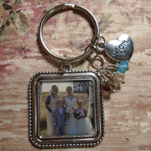Square Photo Key Chain With Charms for Family Friends Daughter Mother ...