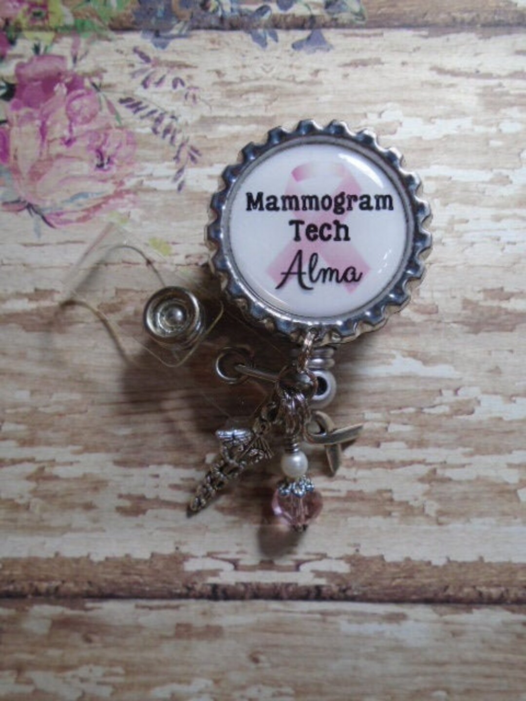 Personalized Mammogram Tech Badge Reel With Charms - Etsy UK