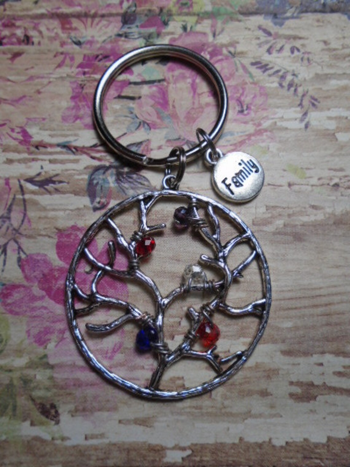 Family Tree Birthstone Key Chain With Family Charm | Etsy
