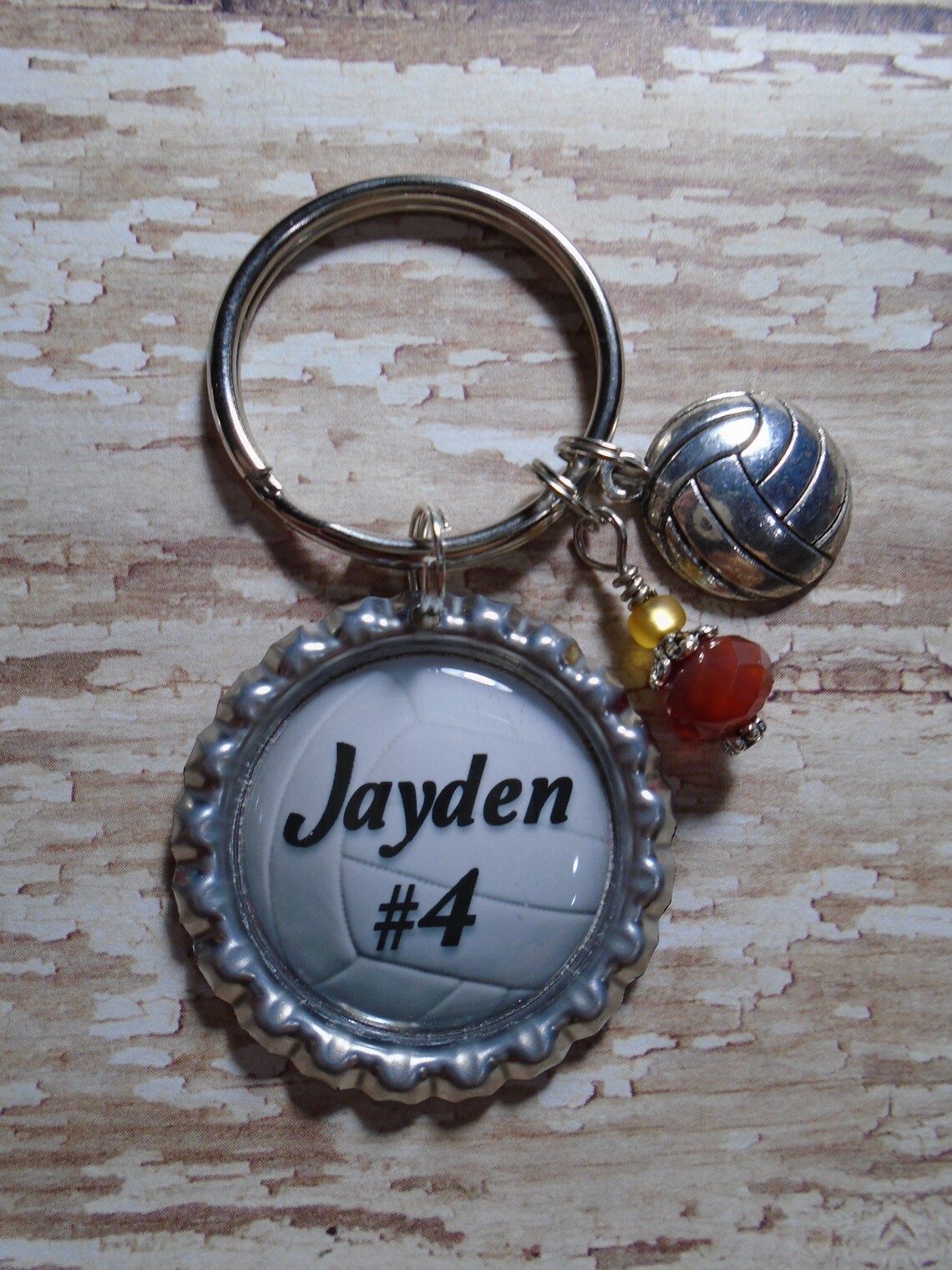 Personalized volleyball key chain with charms | Etsy
