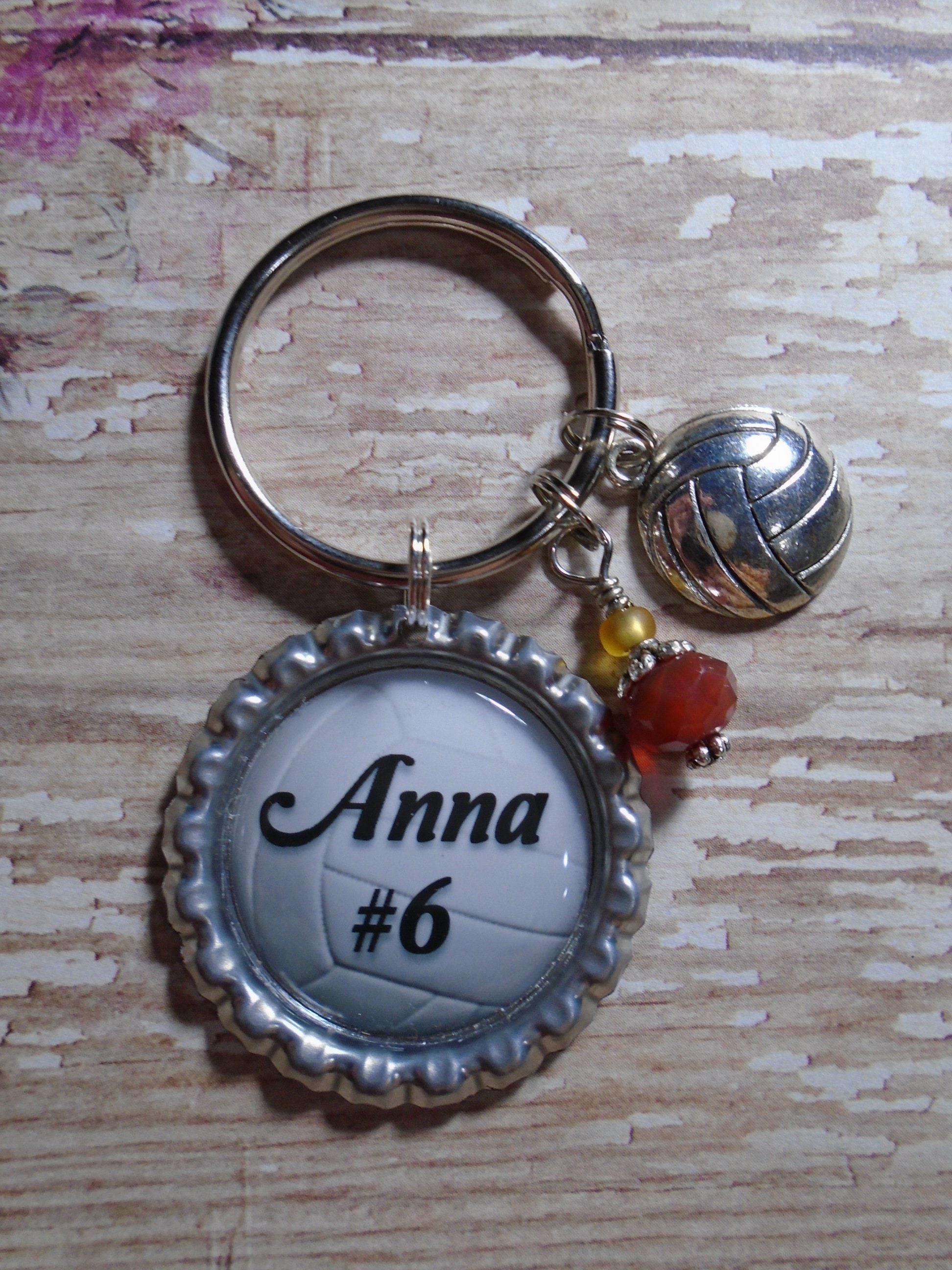 Personalized volleyball key chain with charms | Etsy
