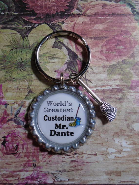 World's Greatest Custodian/Janitor key chain with charms | Etsy
