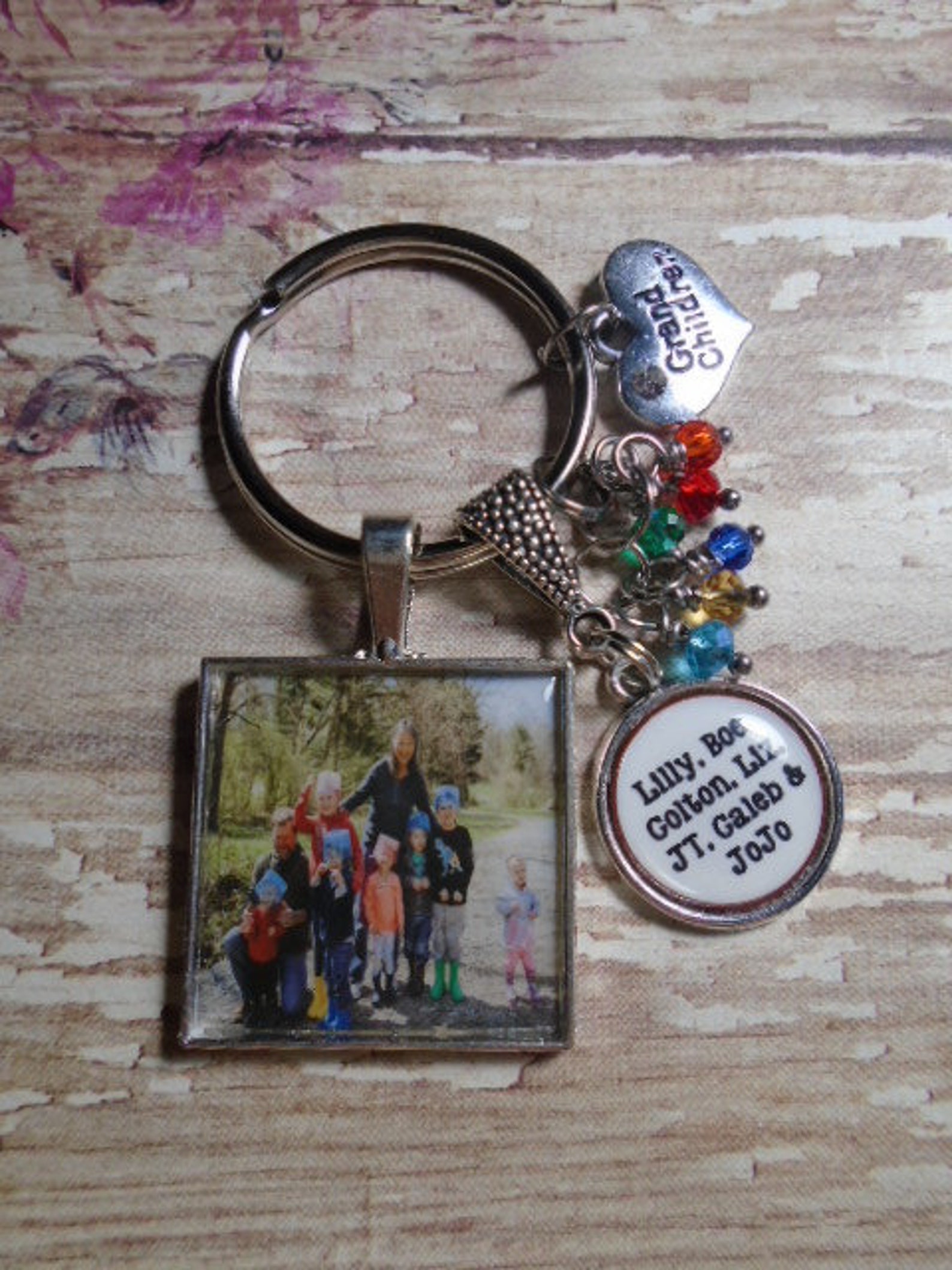 Grand Children Family Kids photo key chain with names and | Etsy