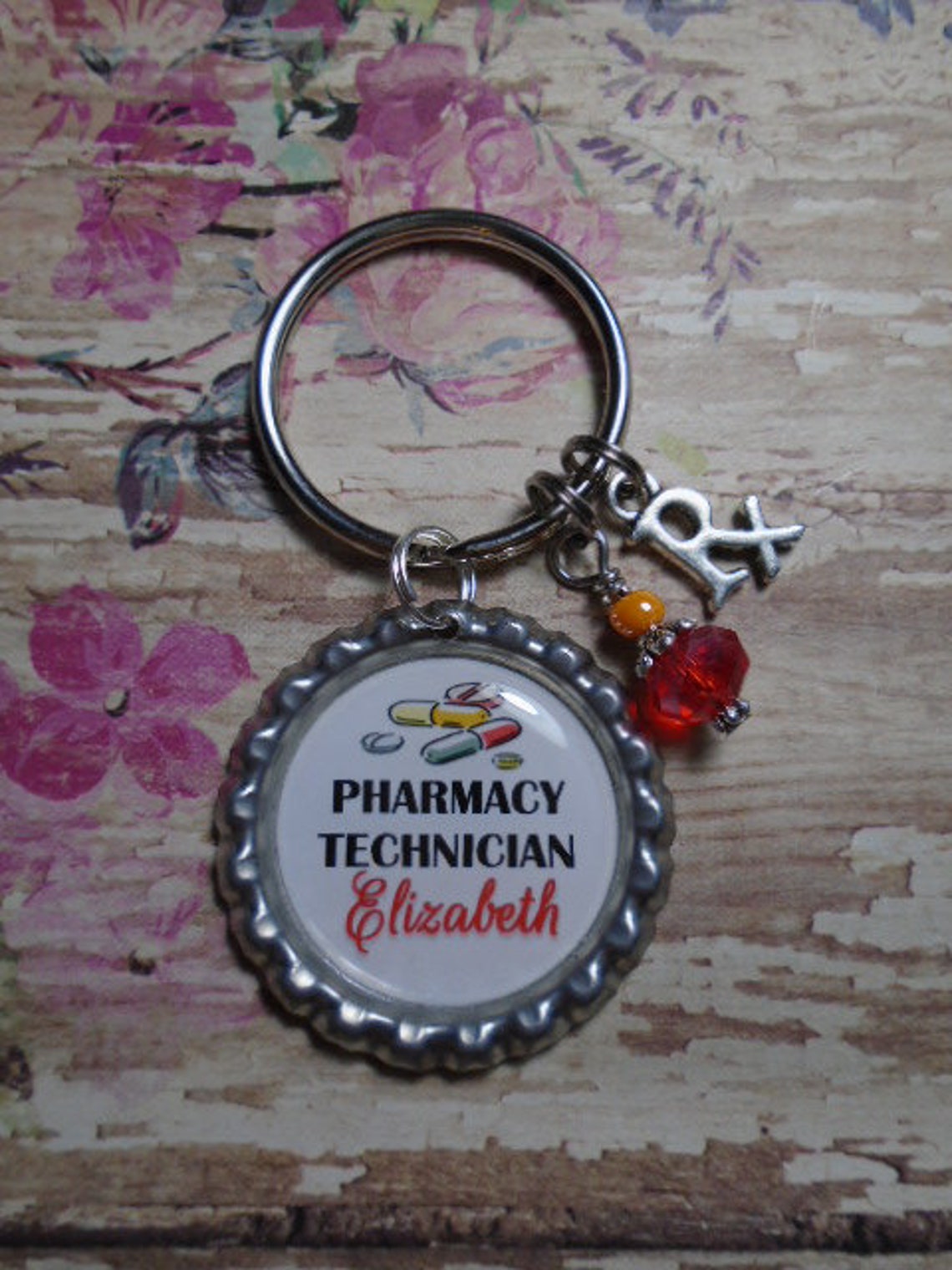 Personalized Pharmacy Technician key chain with charms | Etsy