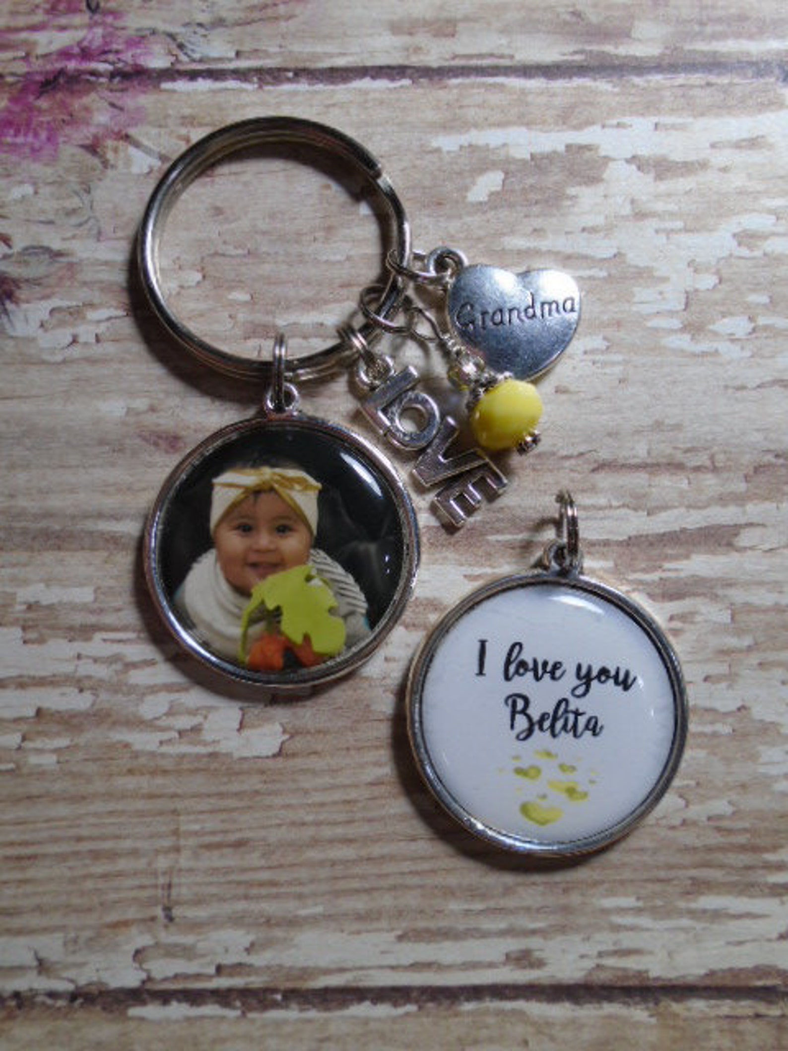 Personalized Family Photo Double-sided Key Chain With Charms | Etsy