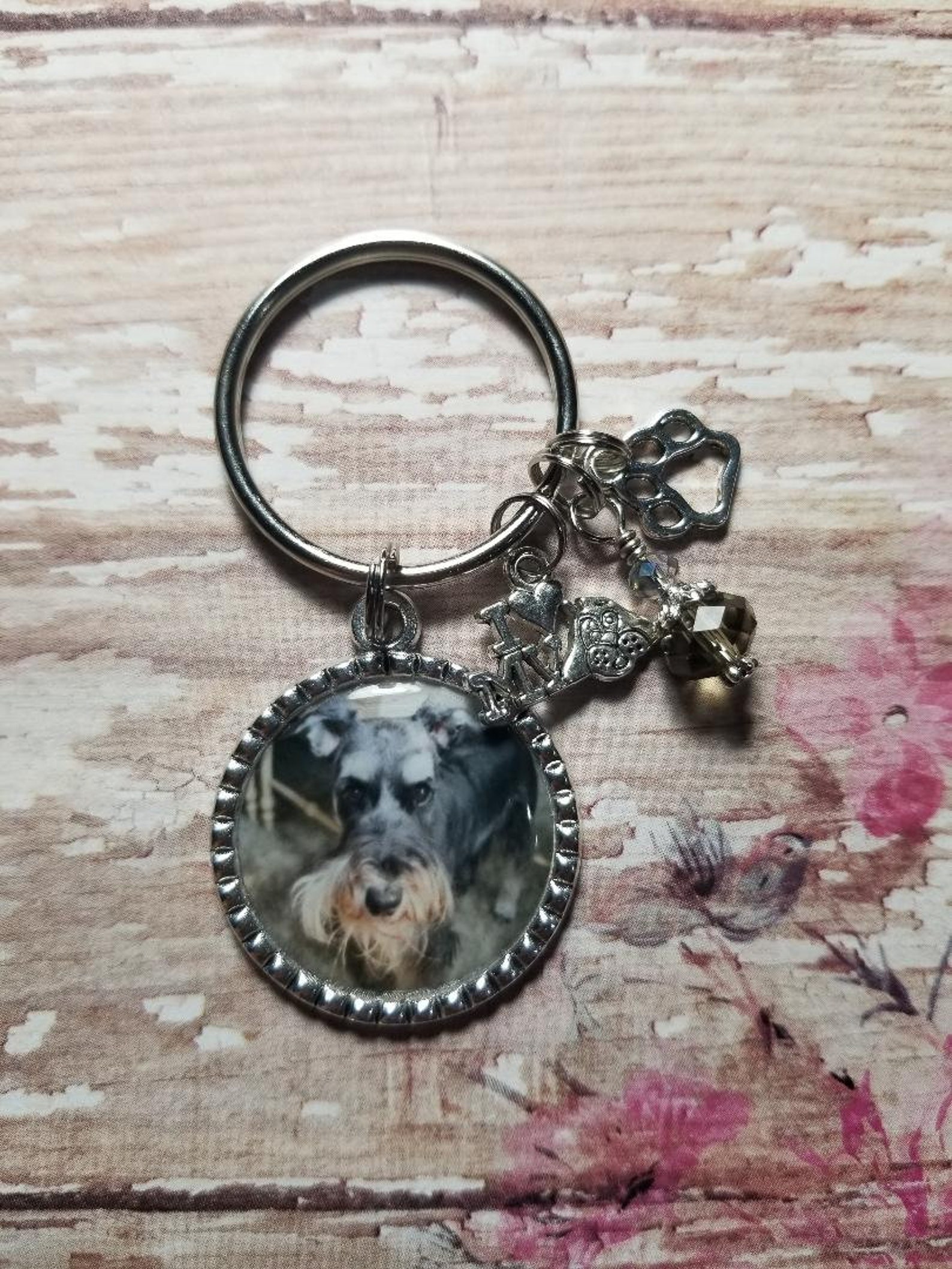 Photo pet dog/cat key chain with charms | Etsy