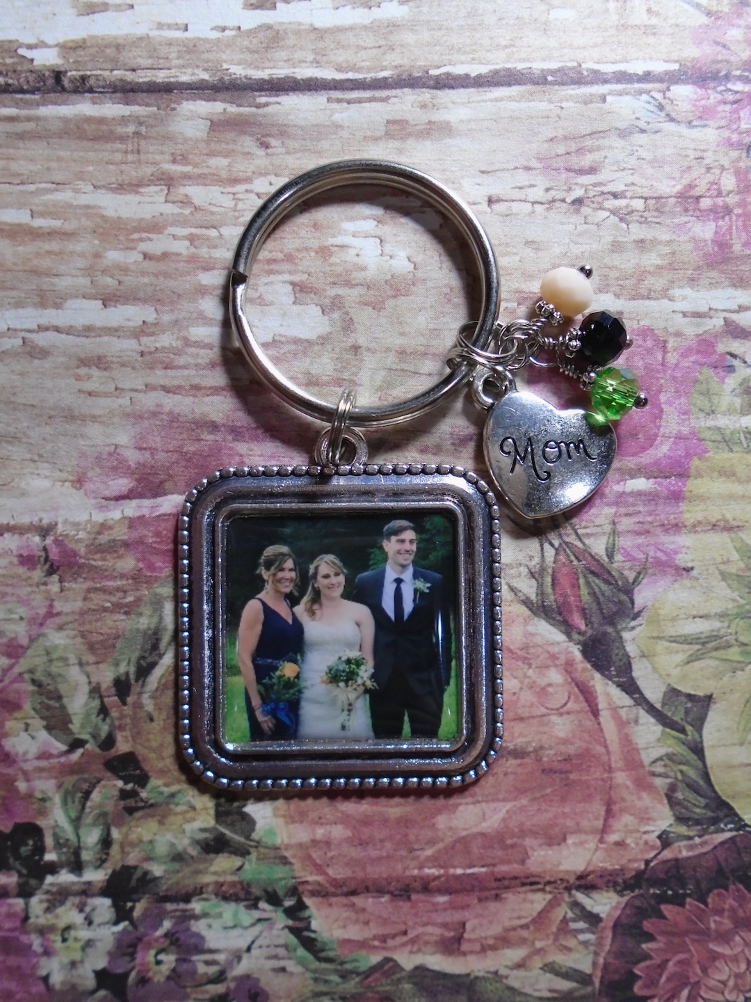 Square Photo Key Chain With Charms for Family Friends Daughter Mother ...