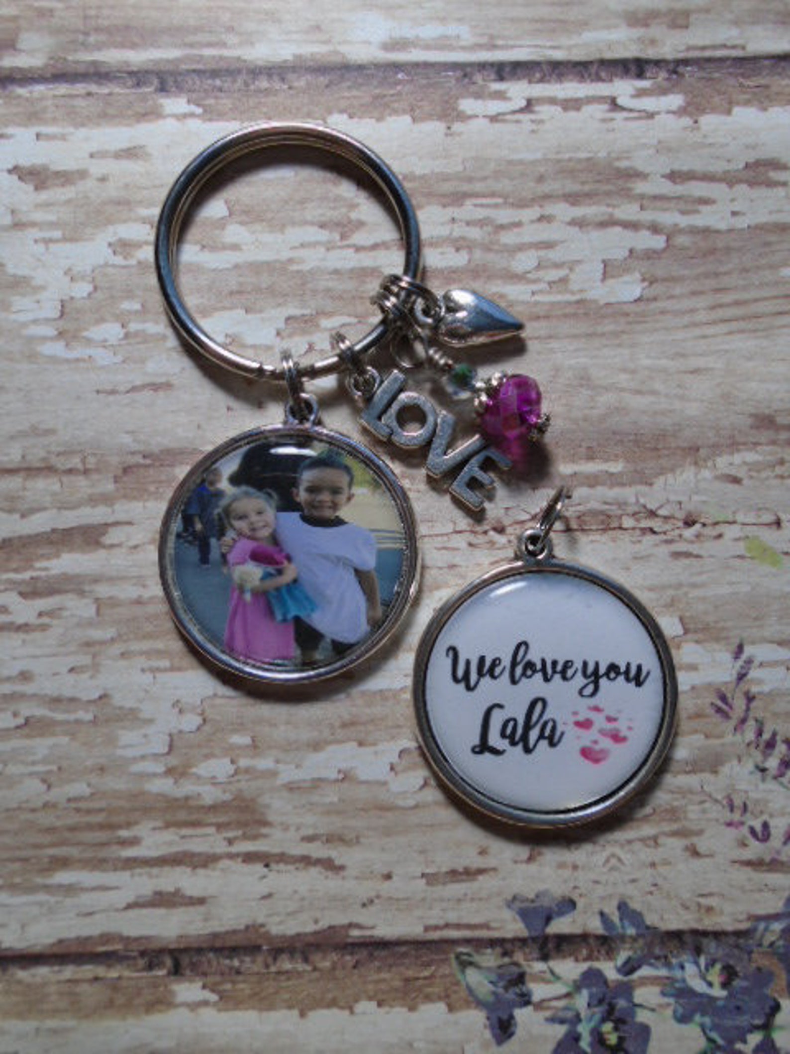 Personalized Family Photo Double-sided Key Chain With Charms | Etsy