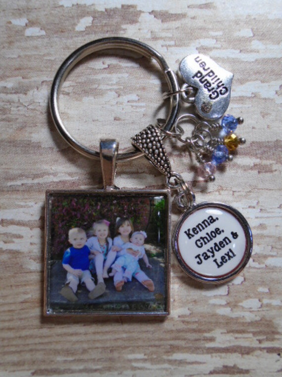Grand Children Family Kids Photo Key Chain With Names and Charms - Etsy
