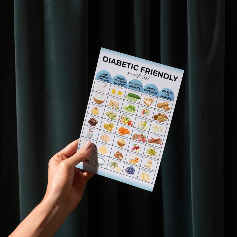 Diabetic Friendly Snack List Printable, Low Carb Low Sugar Snacks, Type ...