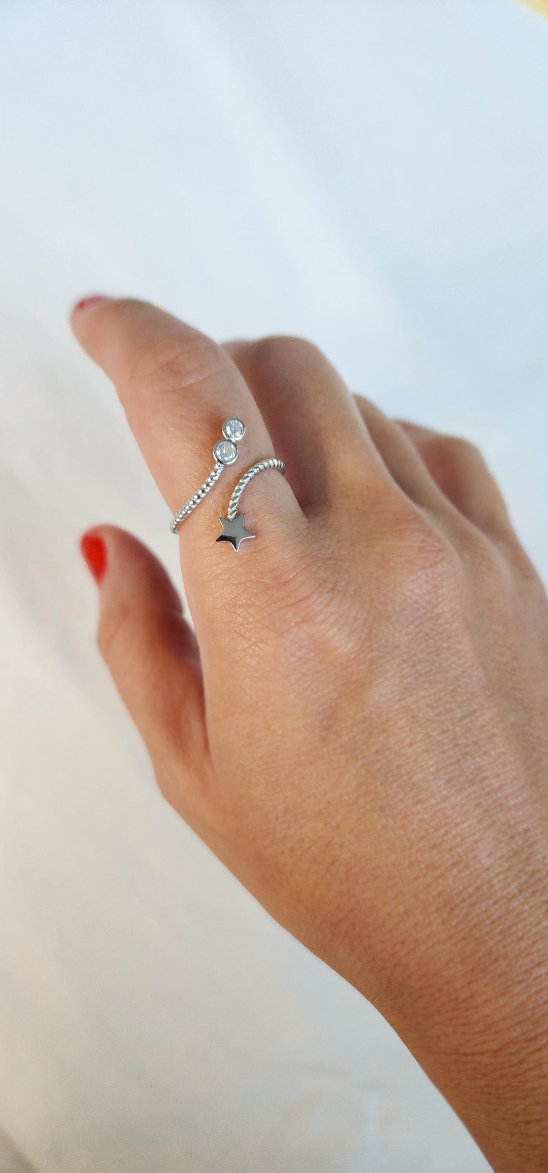 Star Wrap Ring in Sterling Silver, Adjustable Open Star Ring, Dainty ...
