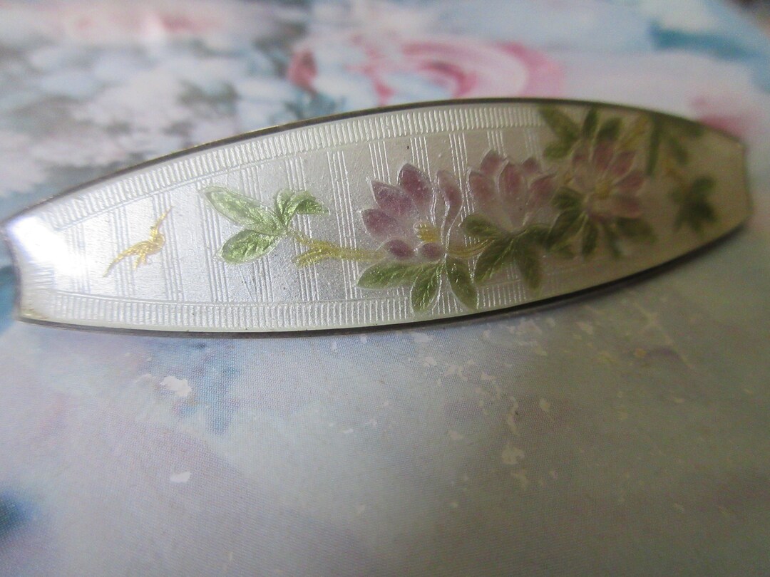 Older Vintage CMR Charles M. Robbins Champleve Sterling Floral Brooch ...
