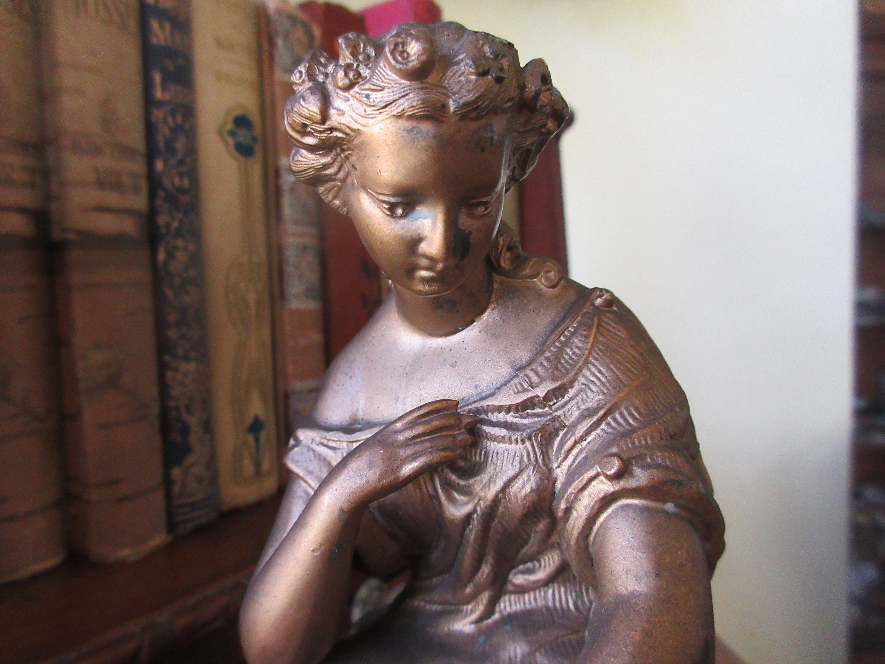 Antique Ansonia Figural Statue Mantle Shelf Clock Topper Gilt Spelter ...