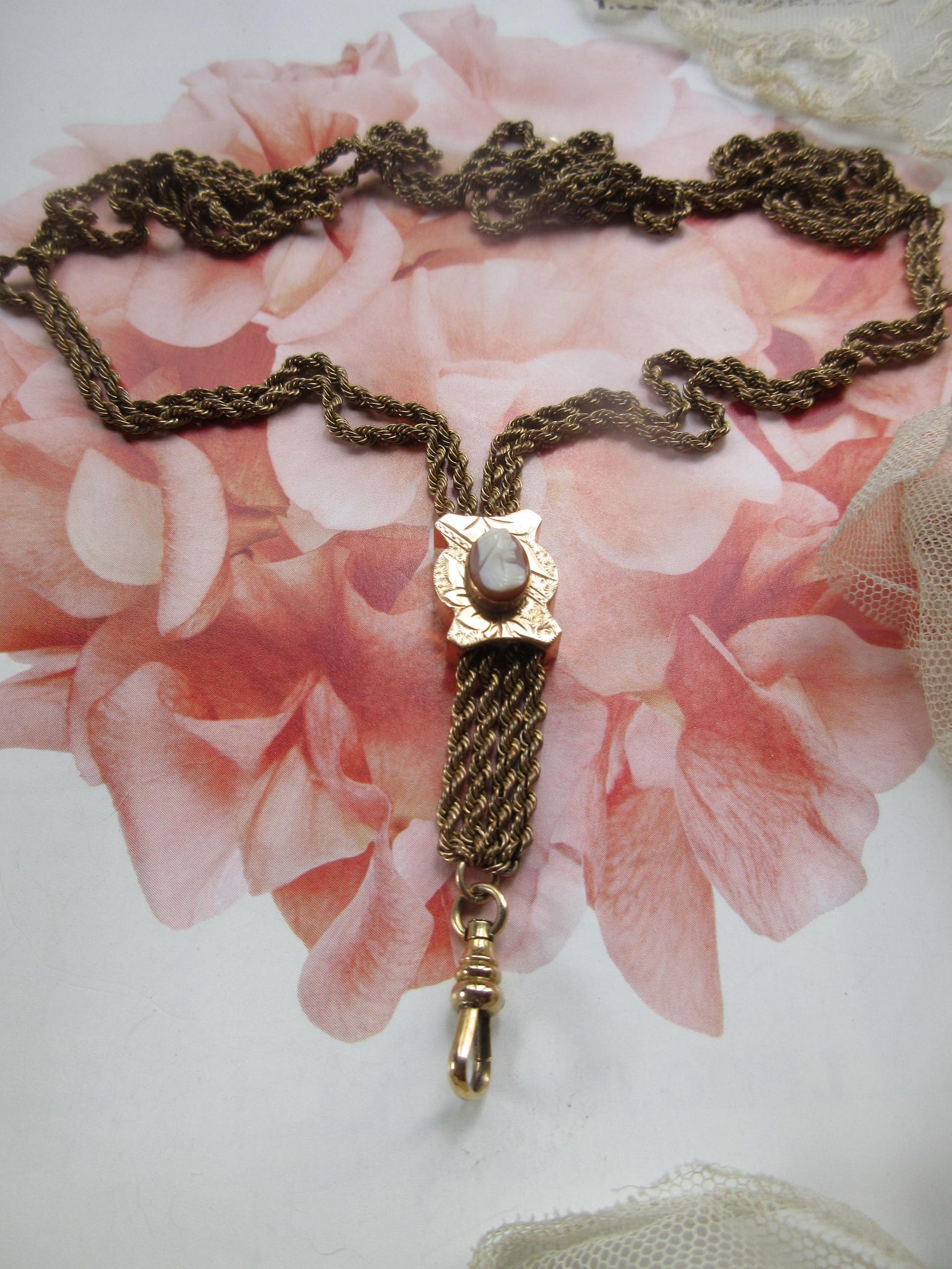 Antique Victorian Ladies Watch Chain With Carved Cameo Slide - Etsy
