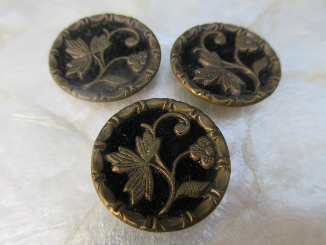 Antique Victorian Perfume Buttons Velvet Brass Flowers Set 3 - Etsy