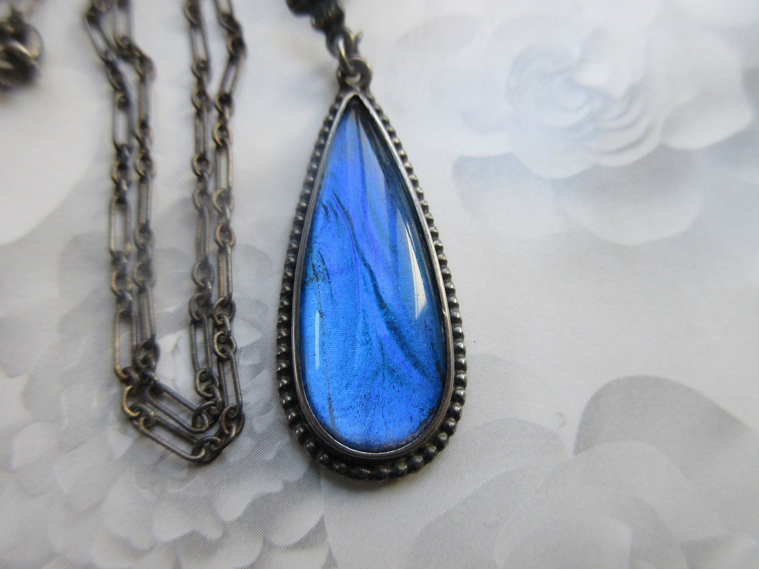 Vintage Sterling Morpho Butterfly Necklace Original Chain Flower Bail ...