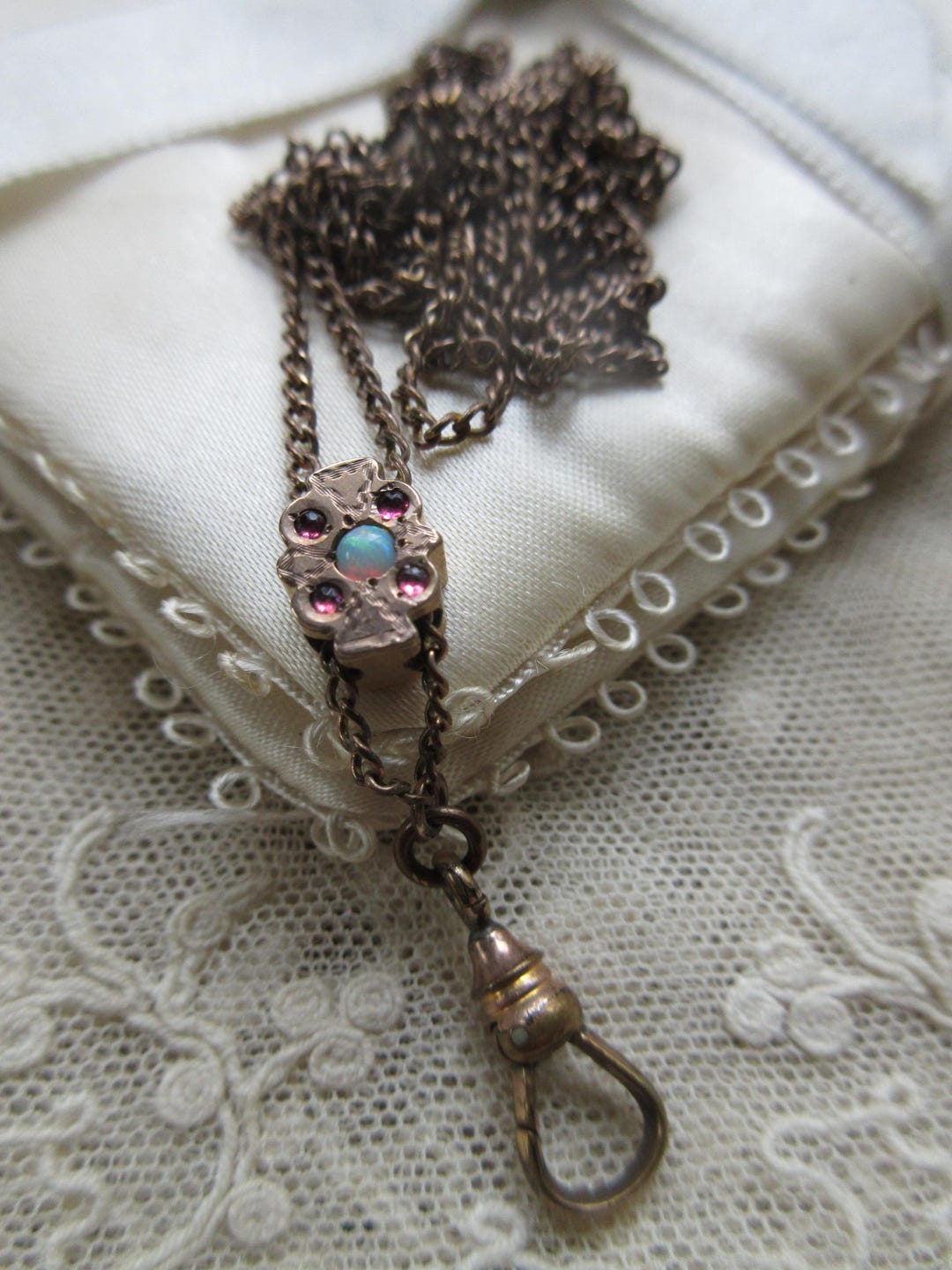 Antique Victorian Ladies Watch Chain Opal and Paste Slide in Gold Fill ...