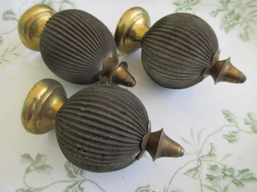 Antique Victorian Set 3 Fluted Metal Ball Finials Architectural Salvage ...