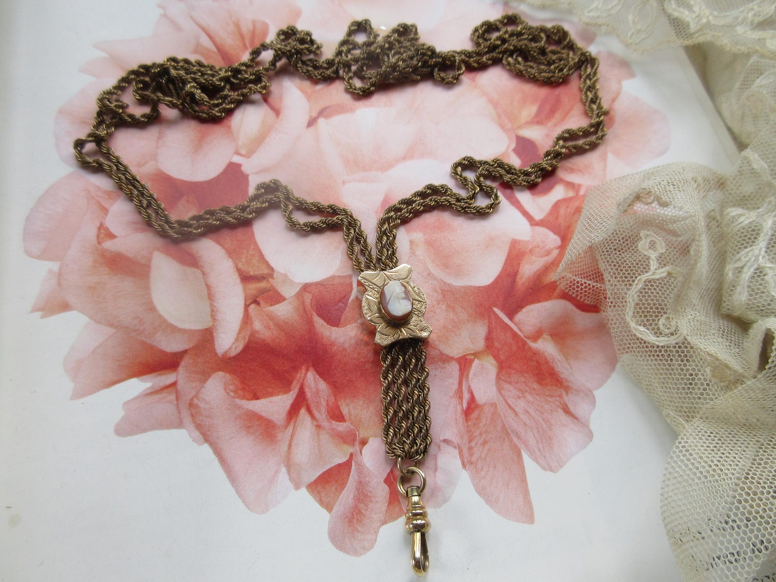 Antique Victorian Ladies Watch Chain With Carved Cameo Slide - Etsy