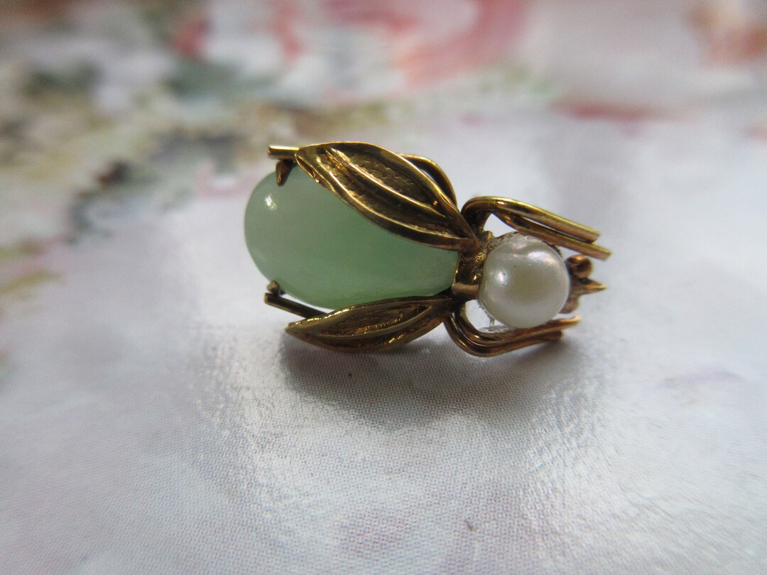 Vintage 14K Jade Cultured Pearl Bug Tie Tac Lapel Pin - Etsy