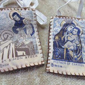 Vintage Scapular Mother of Carmel and St. Simon Stock, Cloth on Felt ...