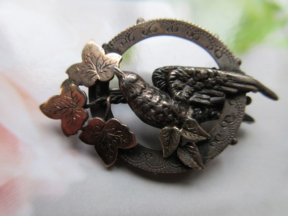 AntiqueVictorian Sterling Silver English Bird and Ivy… - Gem