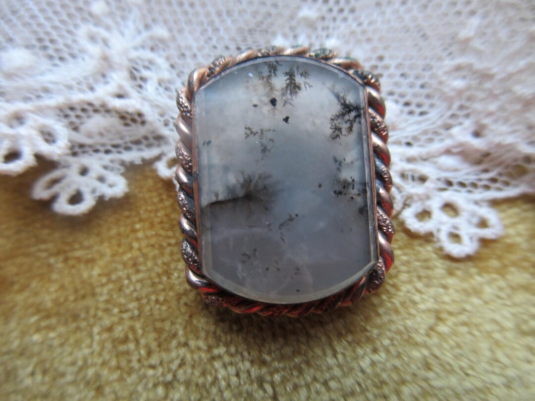 Antique Victorian Moss Agate Button in Gold Fill - Etsy