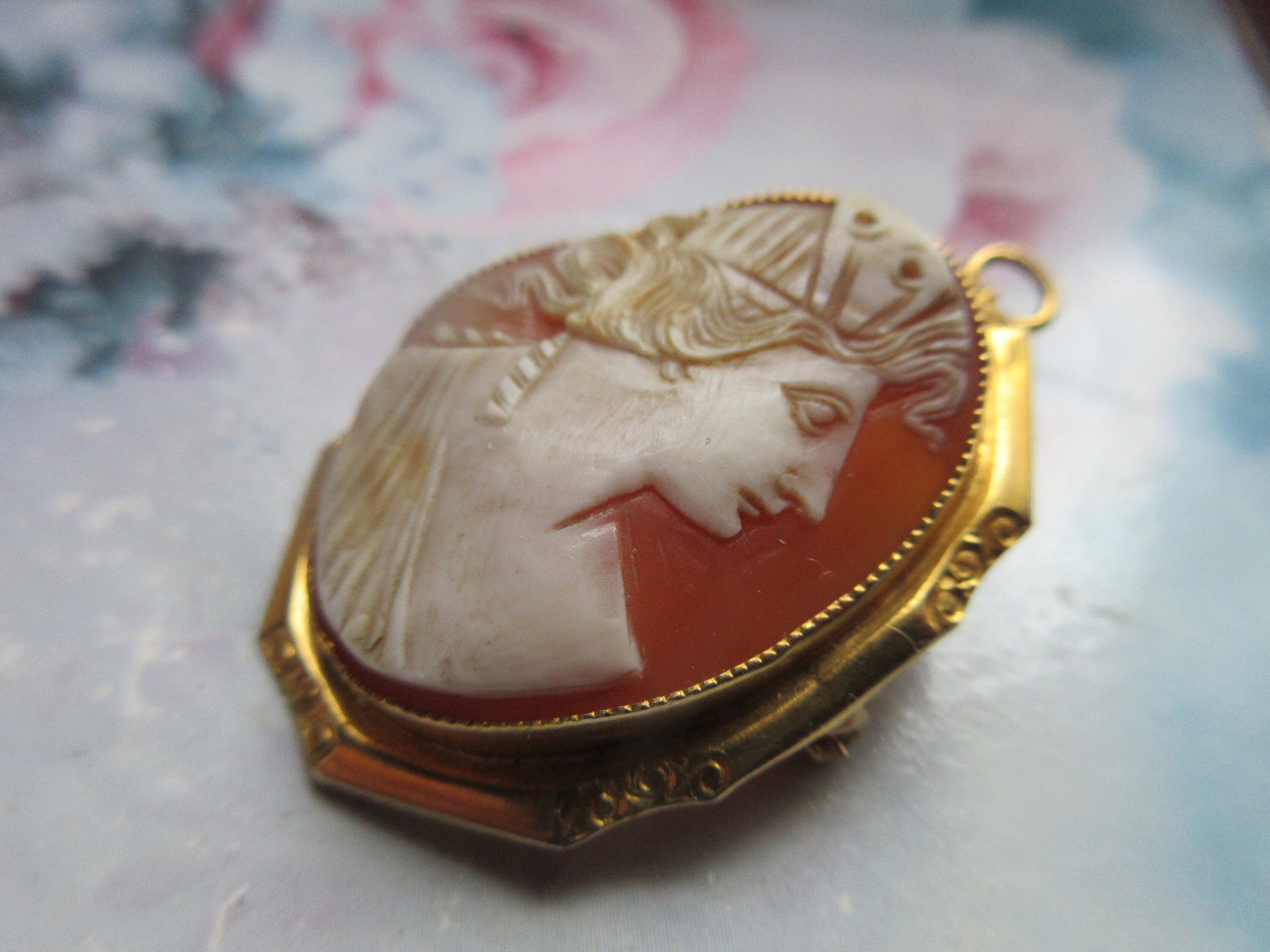 Vintage 10KT Carved Shell Cameo Pin Pendant Psyche With Butterfly Wing ...