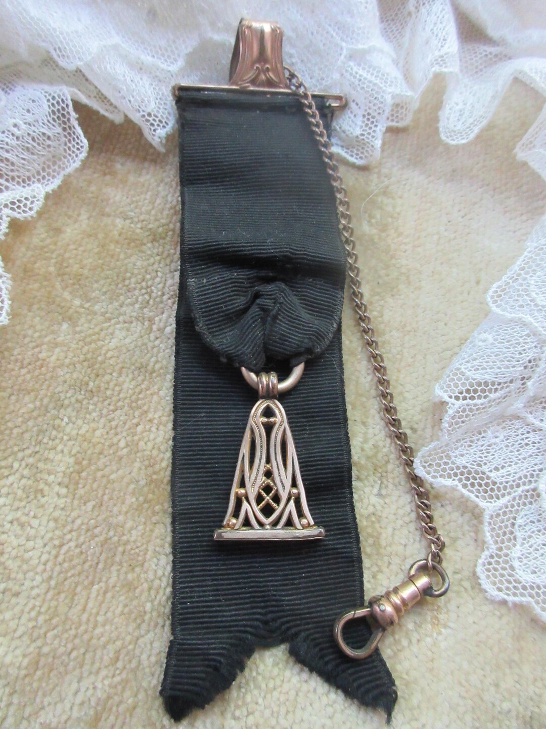 Antique Pocket Watch Chain Wax Seal Fob Gross Grain Ribbon on Pocket ...