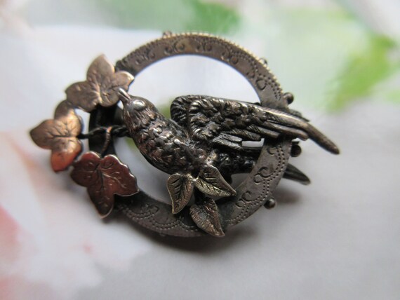 AntiqueVictorian Sterling Silver English Bird and Ivy… - Gem