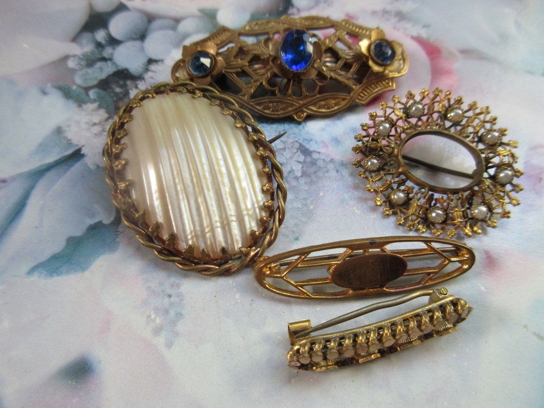 Antique Group Five Victorian Pins, Destash Lot , Scatter Pins, Lingerie ...