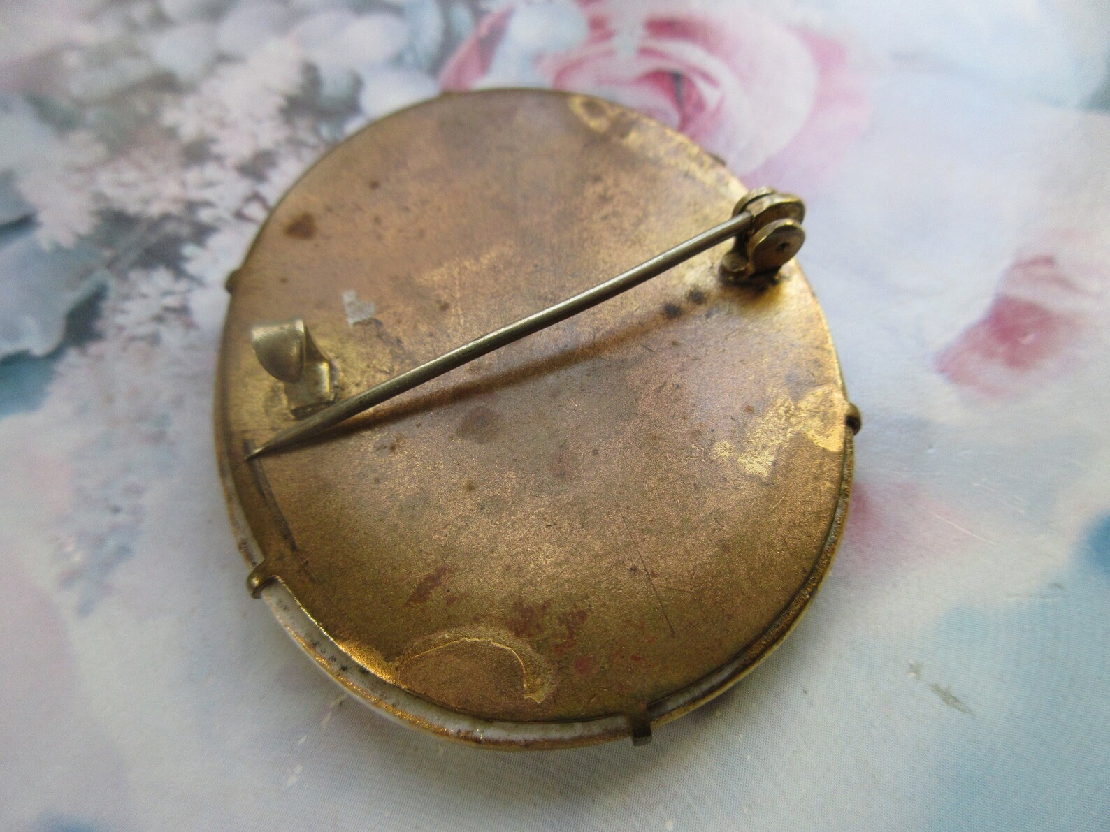 Antique Hand Painting on Porcelain Pin Pink Roses - Etsy