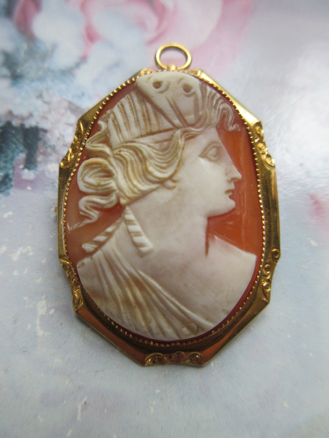 Vintage 10KT Carved Shell Cameo Pin Pendant Psyche With Butterfly Wing ...