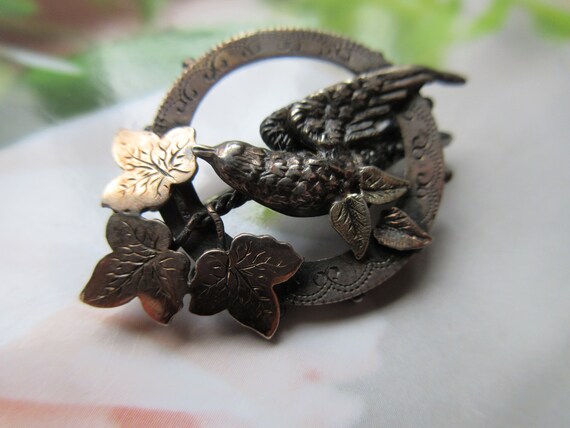 AntiqueVictorian Sterling Silver English Bird and Ivy… - Gem