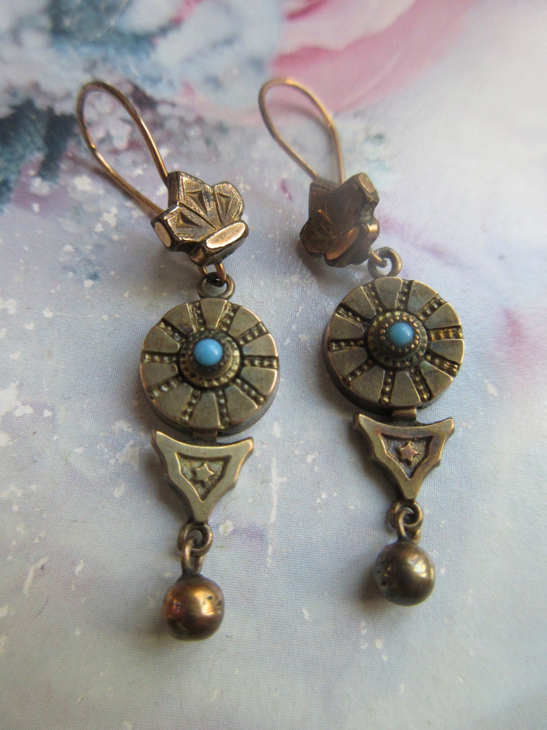 Antique 10K Turquoise Earrings With Gold Fill Ear Wires and Beads ...