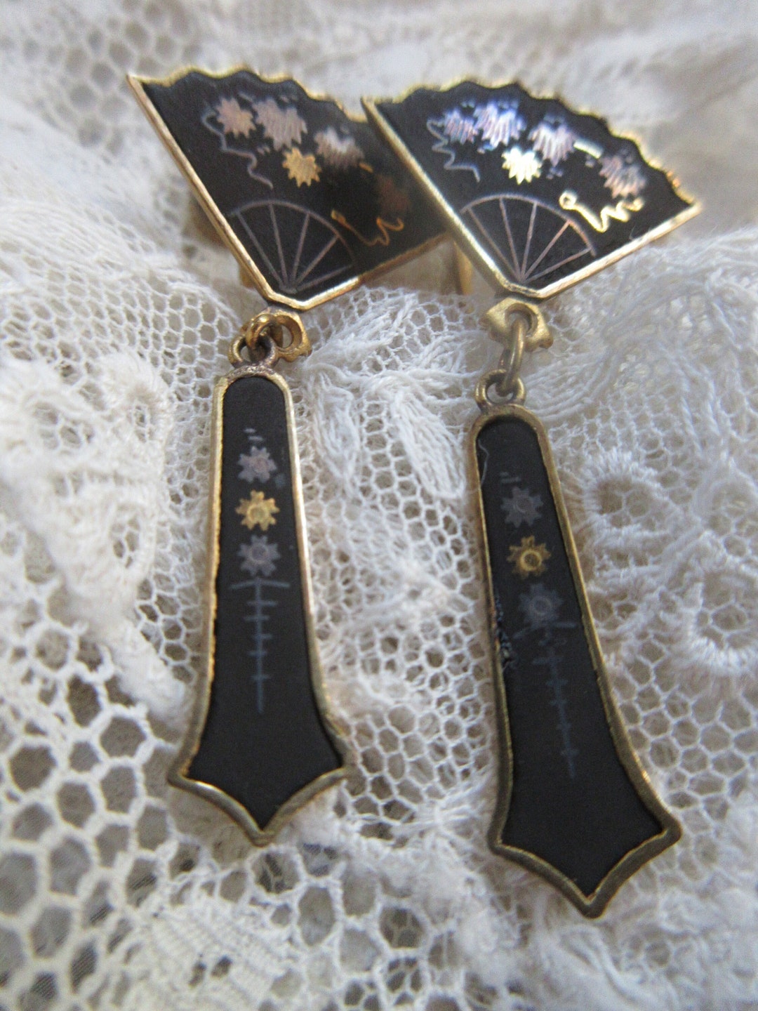 Vintage Damascene Japanese Gold Silver Inlays Screw Back Earrings ...