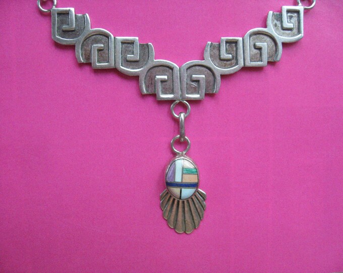 Michael Tahe Sterling Inlay Necklace, Native American Necklace, South ...