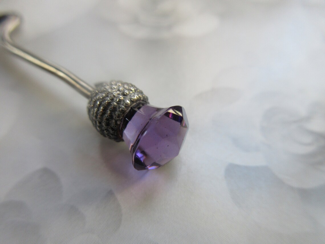 Antique English Sterling Button Hook Amethyst Colored Glass Thistle Top ...