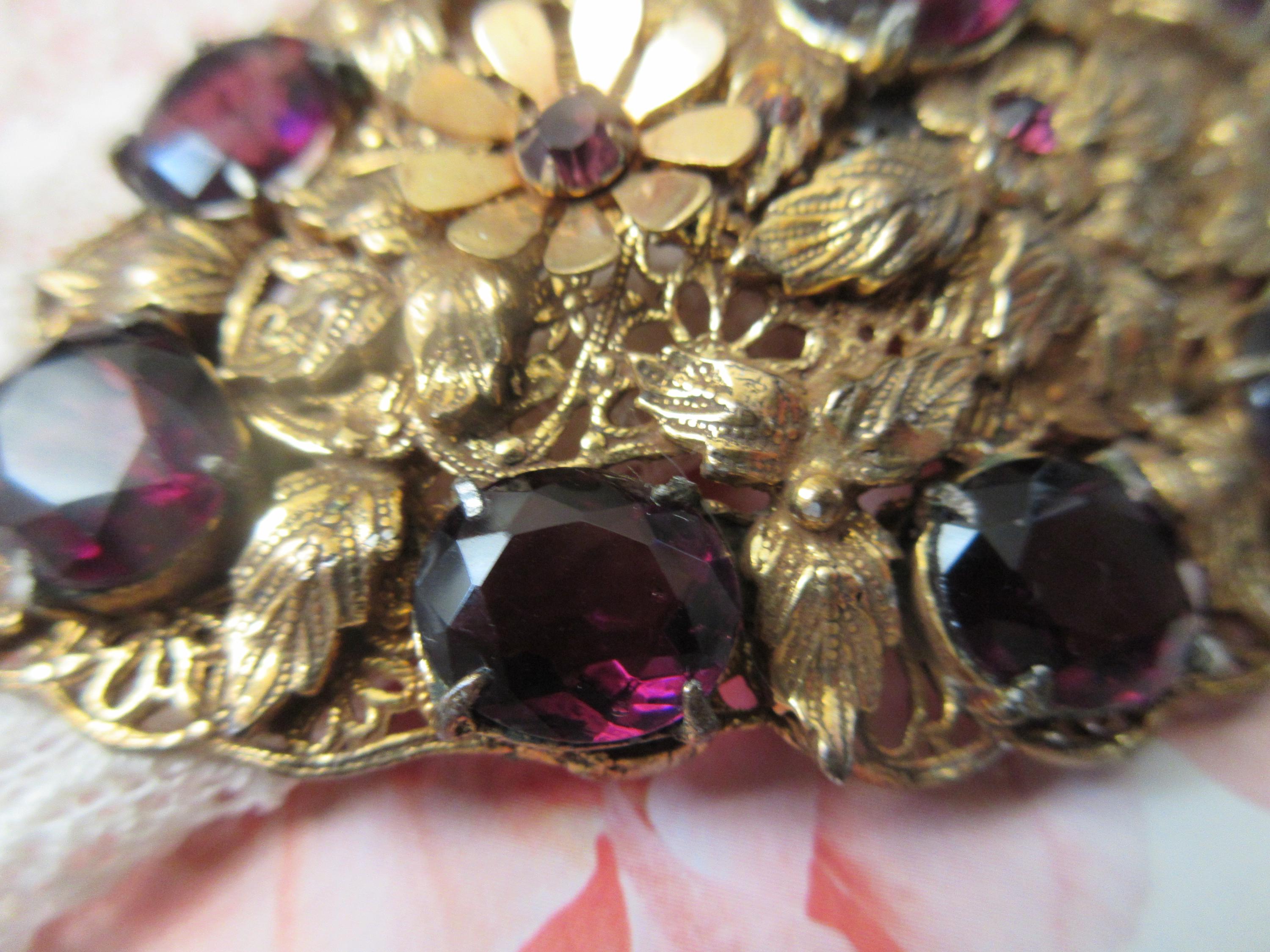 Older Vintage Large Brooch Sash Pin Faceted Purple Stones Applied ...
