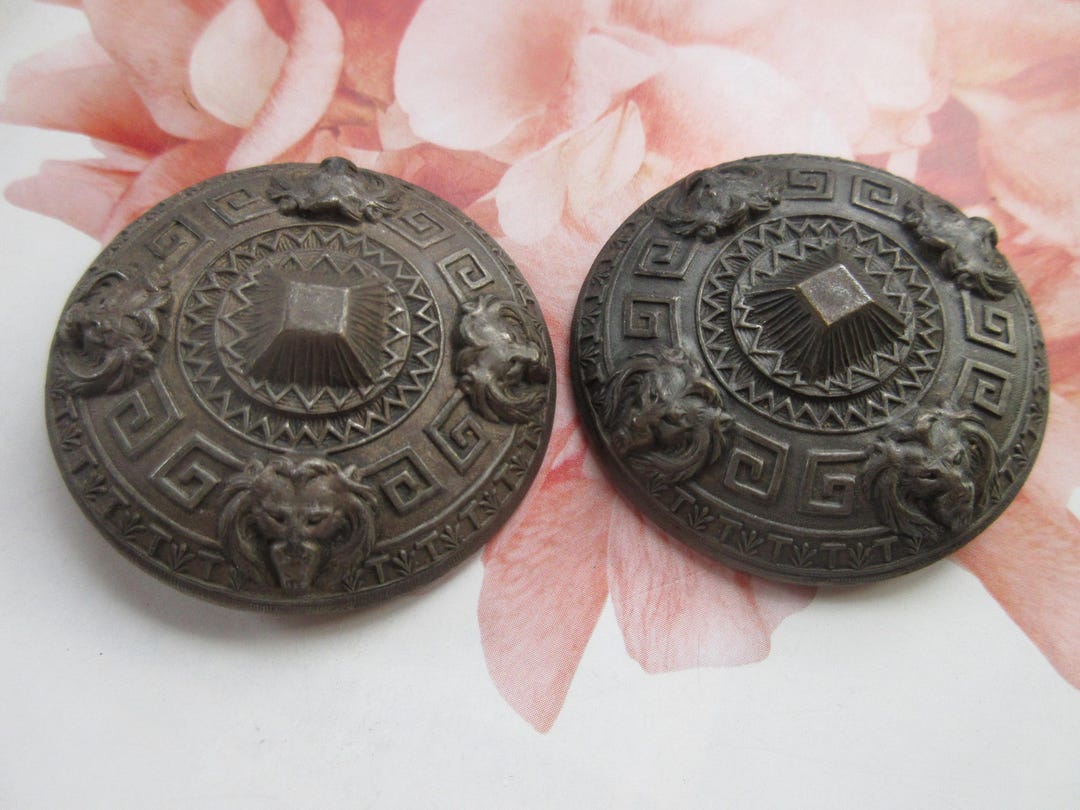 Antique Pair Large Buttons Figural Shank Buttons Wind God , Gargoyle or ...