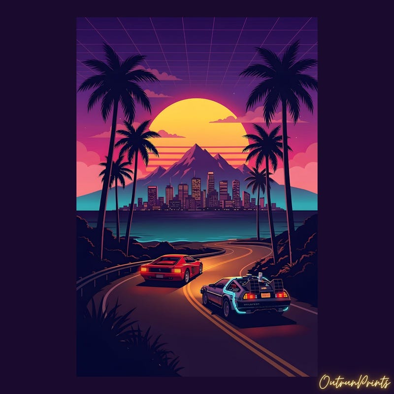 Neon Ferrari Poster - Etsy