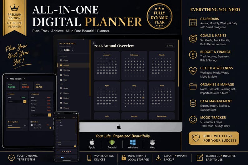 2026 Digital Planner | Offline, All-device Productivity System (HTML ...