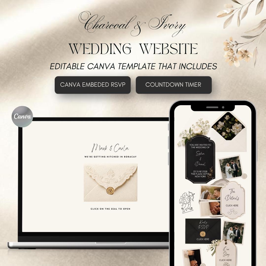 Ivory Wedding Website Template Canva Wedding Website With RSVP ...