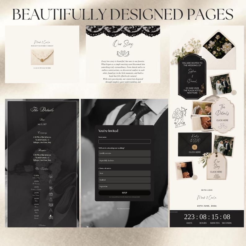 Ivory Wedding Website Template Canva Wedding Website With RSVP ...